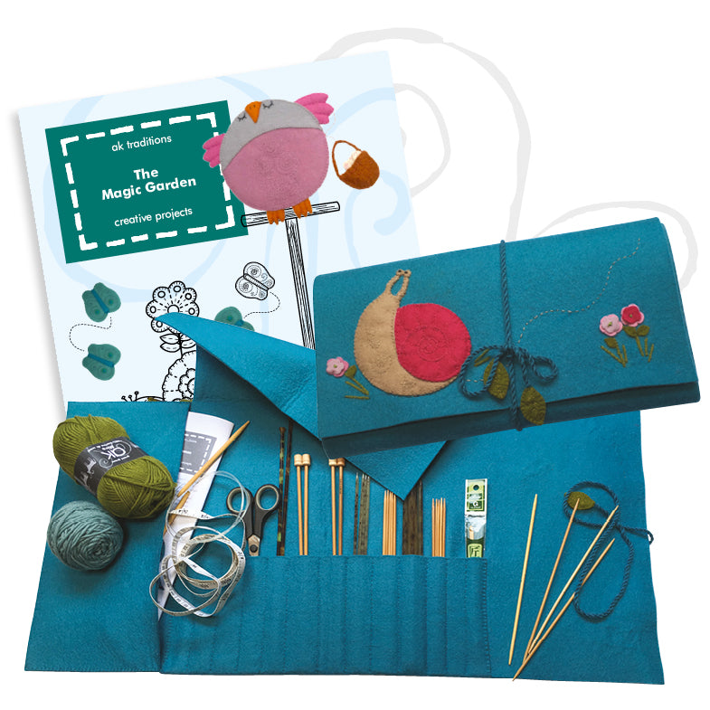 stylish knitting needle roll & the magic garden book, sewing kit – ak ...